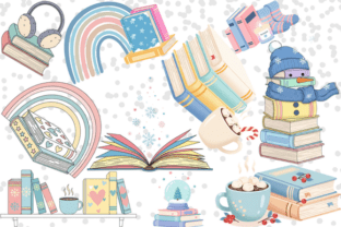 Cozy Winter Bookworm Watercolor Clipart Graphic by ...