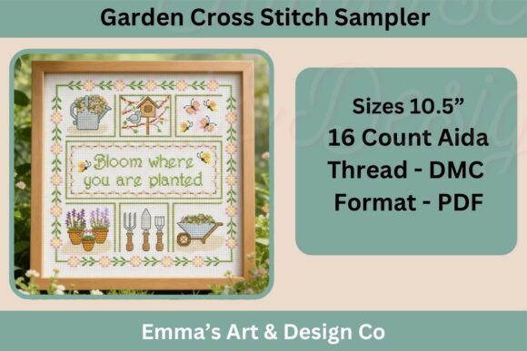 Garden Cross Stitch Sampler Graphic by Emma's Art & Design Co ...