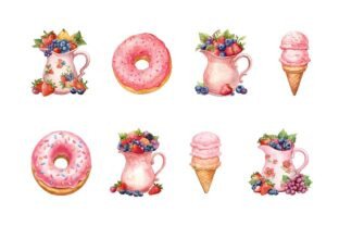 Pink Donut & Ice Cream Clipart Bundle Graphic by Cute Paw · Creative ...
