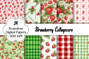 Strawberry Cottagecore Digital Paper Graphic by Bundle · Creative Fabrica