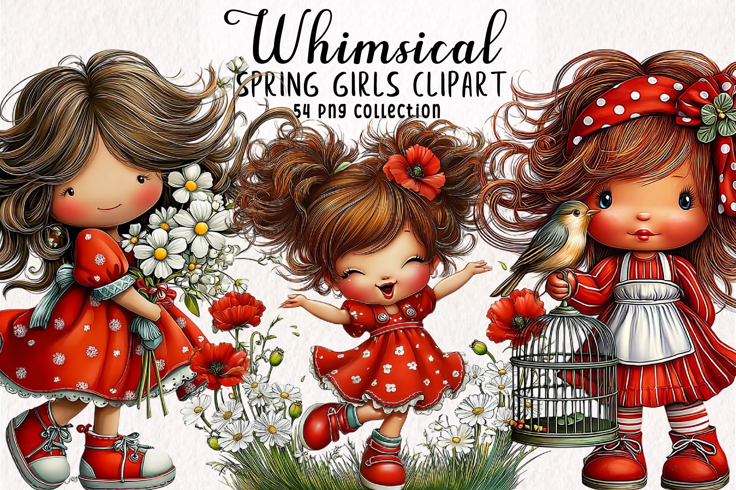 Whimsical Spring Girls Clipart Graphic by Print Magic · Creative Fabrica