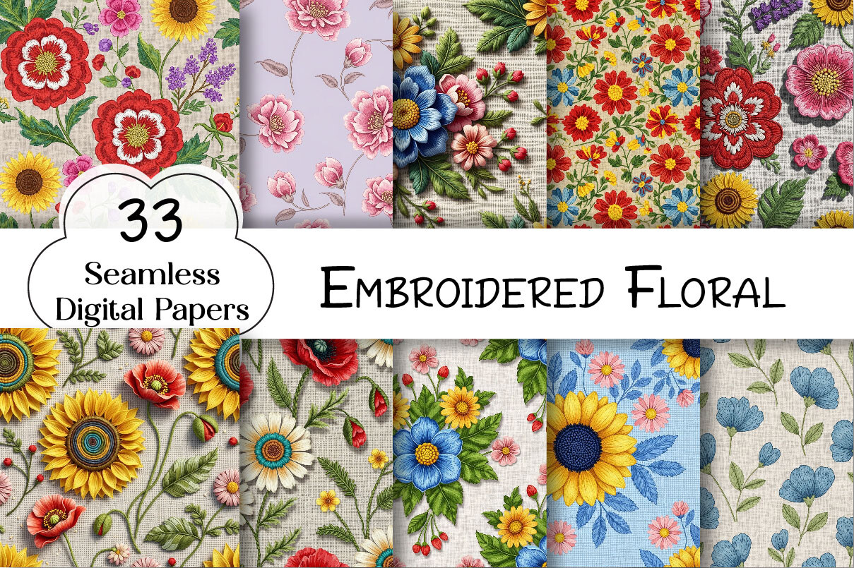 Embroidered Floral Texture Digital Paper Graphic by Bundle · Creative ...