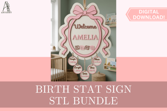 Personalized Baby Birth Stat Sign STL · Creative Fabrica