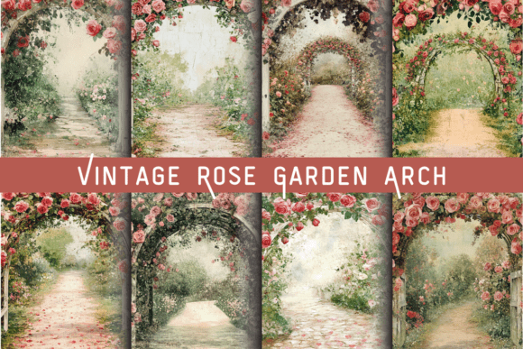 1 Vintage Rose Garden Arch Junk Journal Kit Designs & Graphics