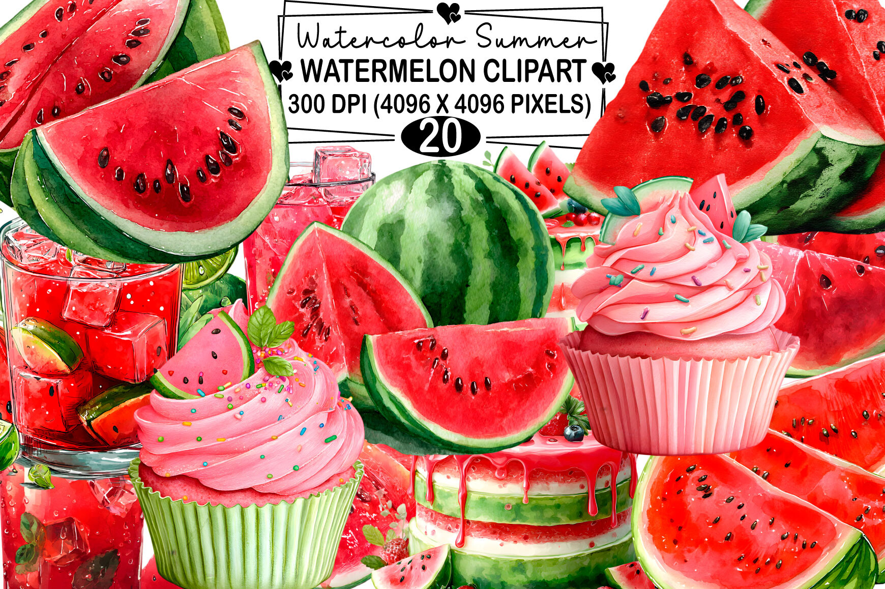 Watercolor Summer Watermelon Clipart Png Graphic by Design December ...