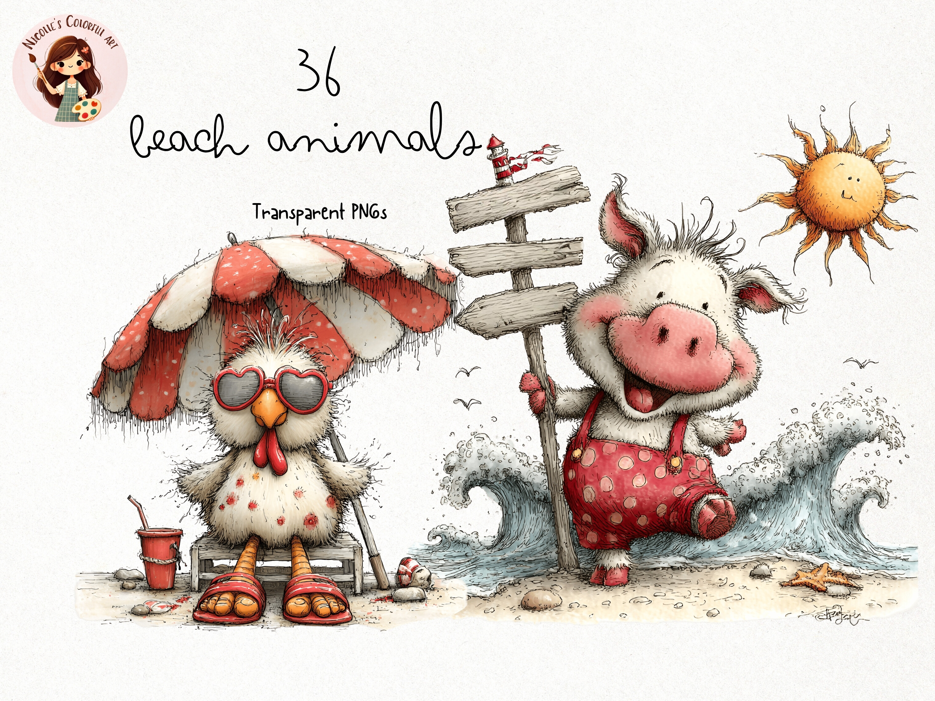 Beach Farm Animals PNG Clipart Set Graphic by Nicolle's Colorful Art ...
