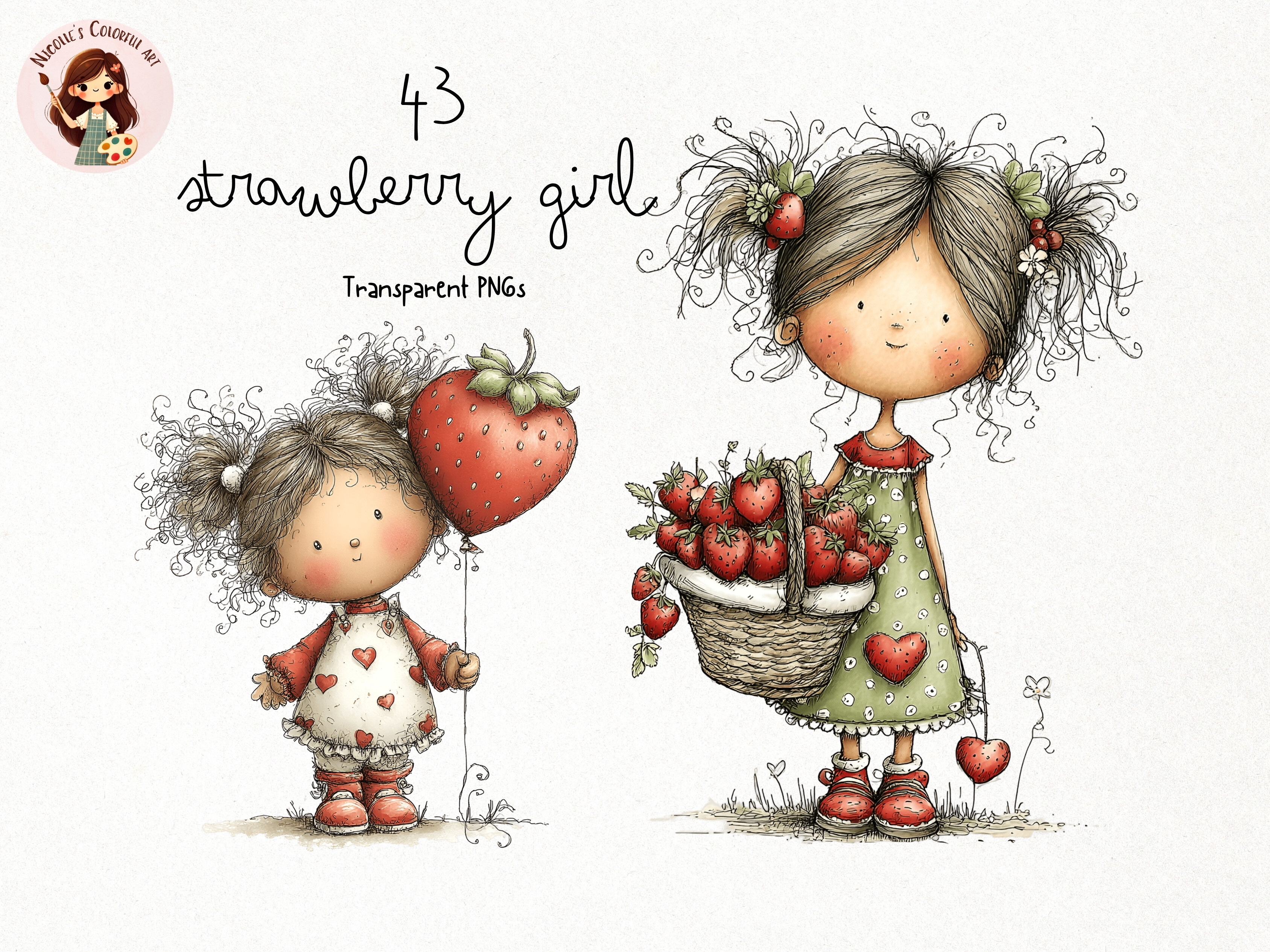 Strawberry Girl PNG Clipart Set Graphic by Nicolle's Colorful Art ...