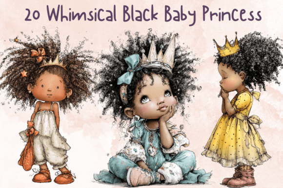 Whimsical Black Girl Baby Princess Graphic by giraffecreativestudio ...