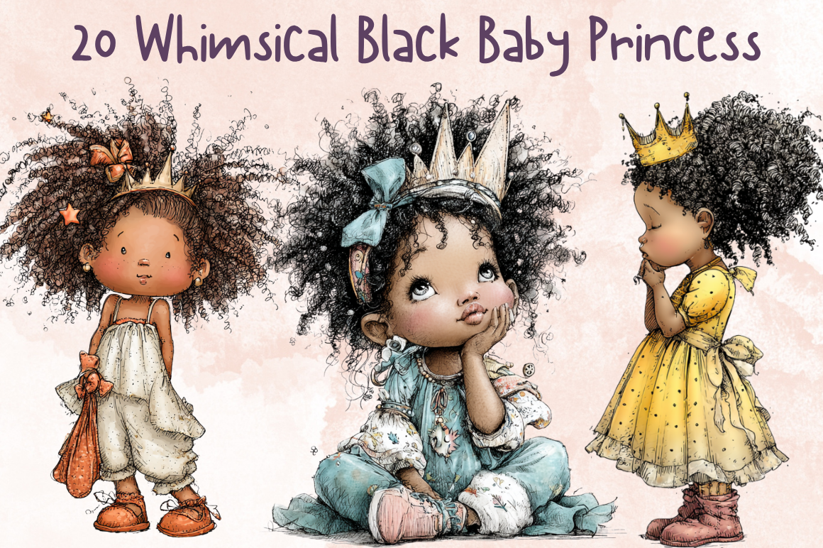 Whimsical Black Girl Baby Princess Graphic by giraffecreativestudio ...
