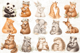 Mother & Baby Animals Watercolor Clipart Graphic by Yassou Bouhad ...