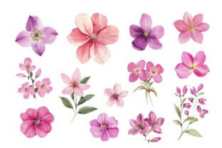 Watercolor Pink Floral Clipart Bundle Graphic by Nayem Khan · Creative ...