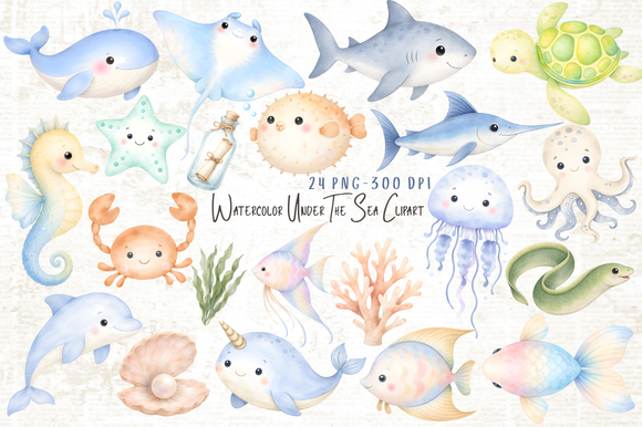 Watercolor Under the Sea Clipart Bundle Graphic by Yassou Bouhad ...