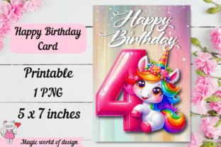 Unicorn 4th Happy Birthday Card Graphic by Magic world of design ...