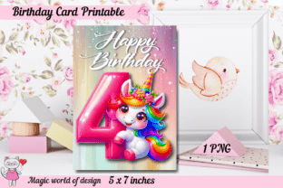 Unicorn 4th Happy Birthday Card Graphic by Magic world of design ...
