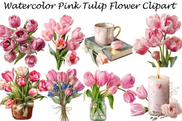 Watercolor Pink Tulip Flower Clipart Graphic by clipart · Creative Fabrica