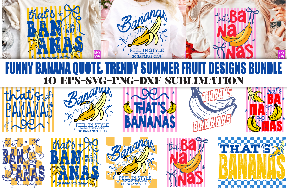 Funny Bananas Summer Fruit PNG Bundle Graphic by Trendy Design House ...