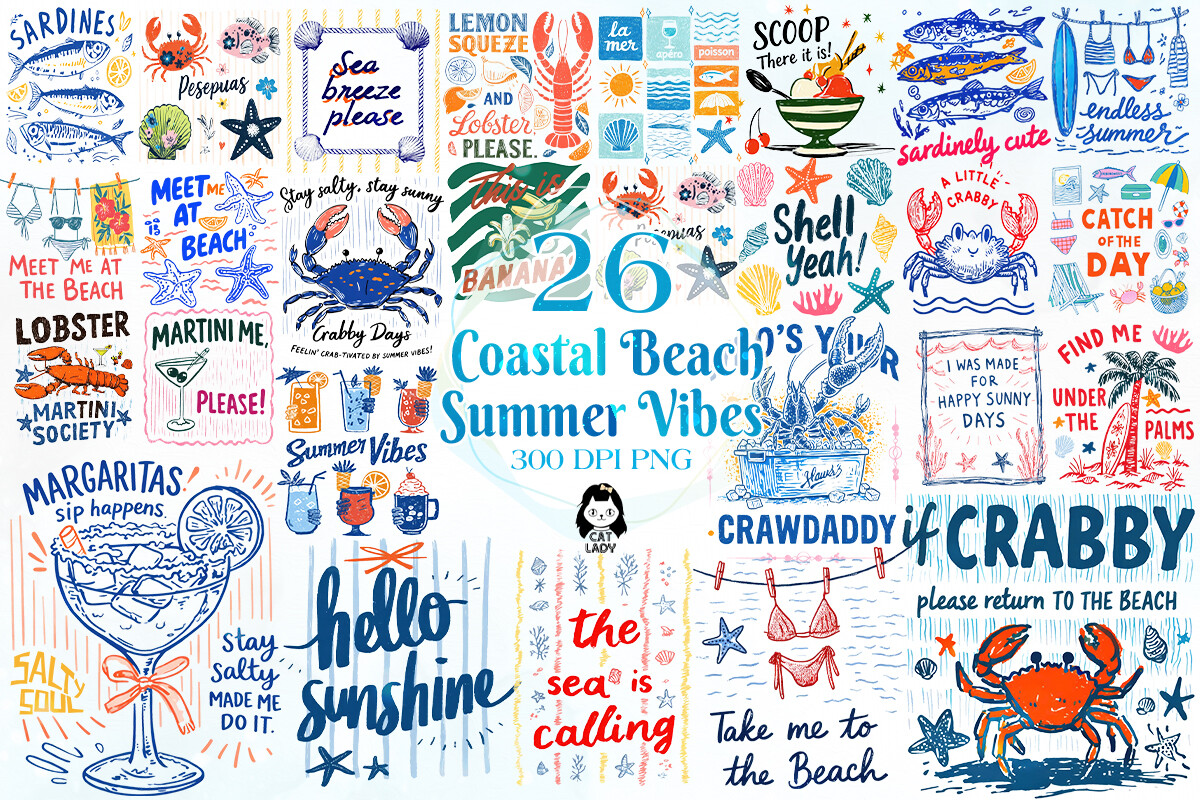 Coastal Beach Vibes Summer Bundle Graphic by Cat Lady · Creative Fabrica