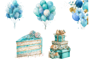 Aqua Birthday Watercolor Clipart Graphic by Whimsy Bloom Co. · Creative ...