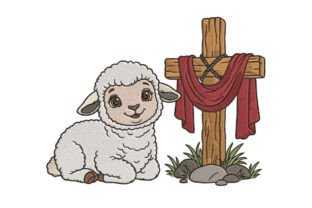 Christian Cross with Lamb Embroidery · Creative Fabrica