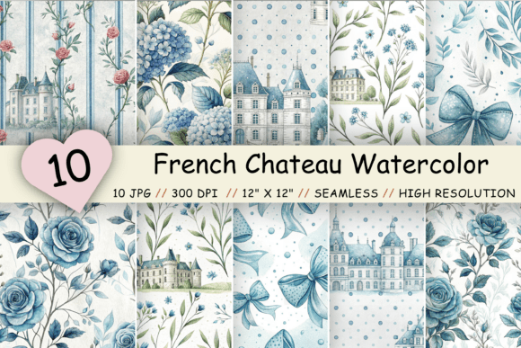 1 Chateau Watercolor Pattern Designs & Graphics