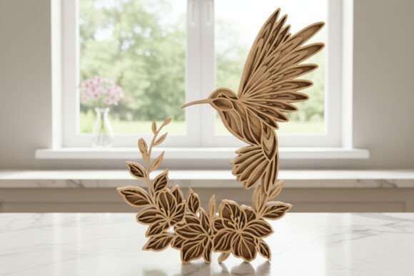 Layered Hummingbird Floral Laser Cut · Creative Fabrica