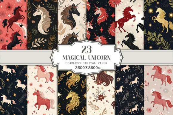 Magical Unicorn Seamless Pattern Bundle Graphic by Vectornest12 ...