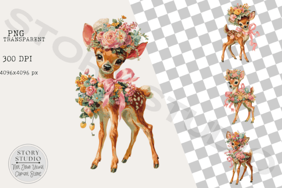 Easter Floral Fawn Clipart Collection Graphic by Story Studio ...