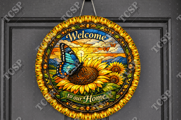 Sunflower Butterfly Welcome Door Sign Graphic by TCSP Designs ...
