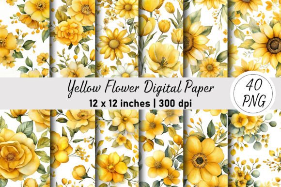 40 Yellow Flower Digital Paper Designs & Graphics