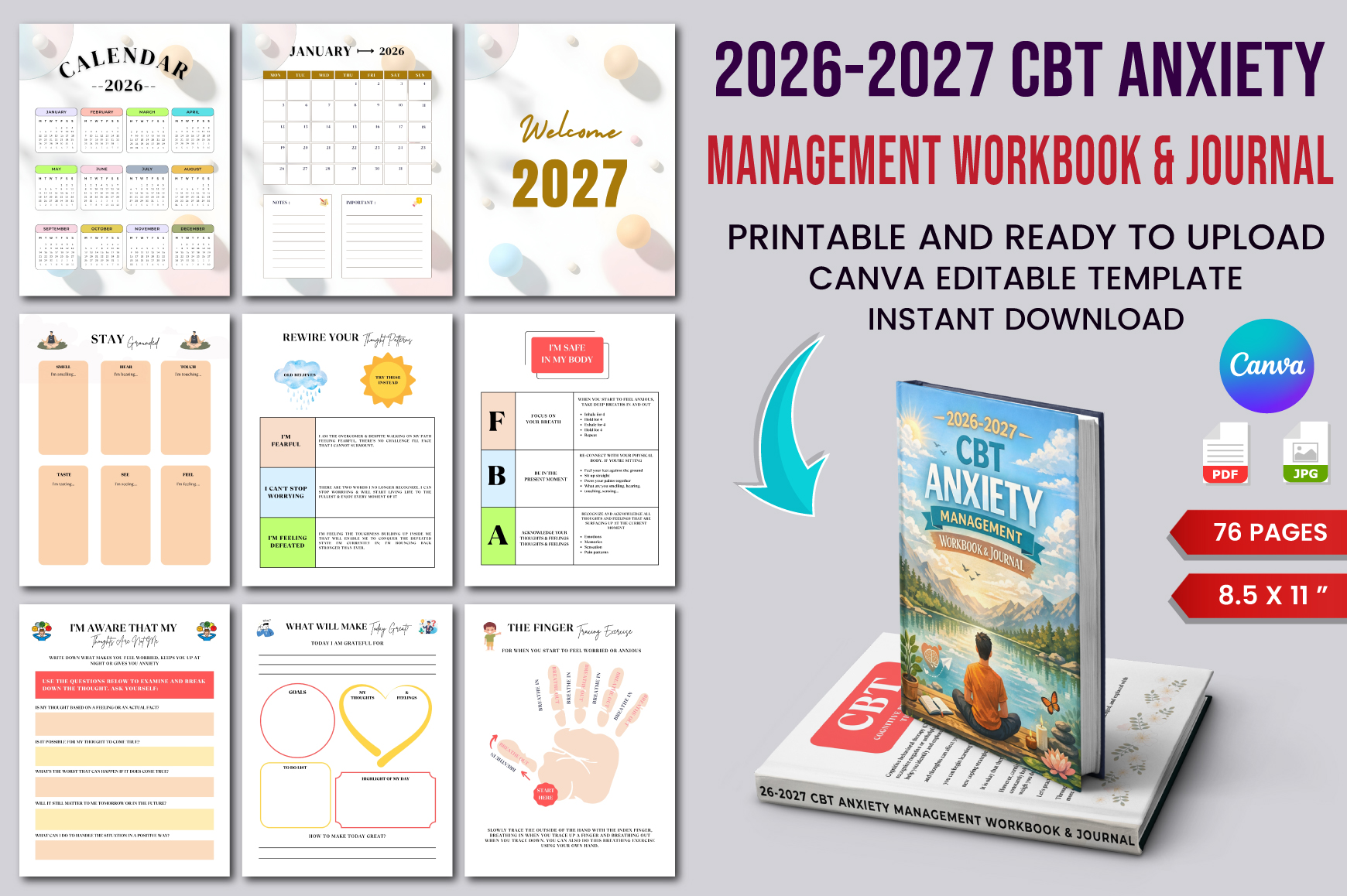 26–2027 CBT Anxiety Management Workbook Graphic by designmela01 ...