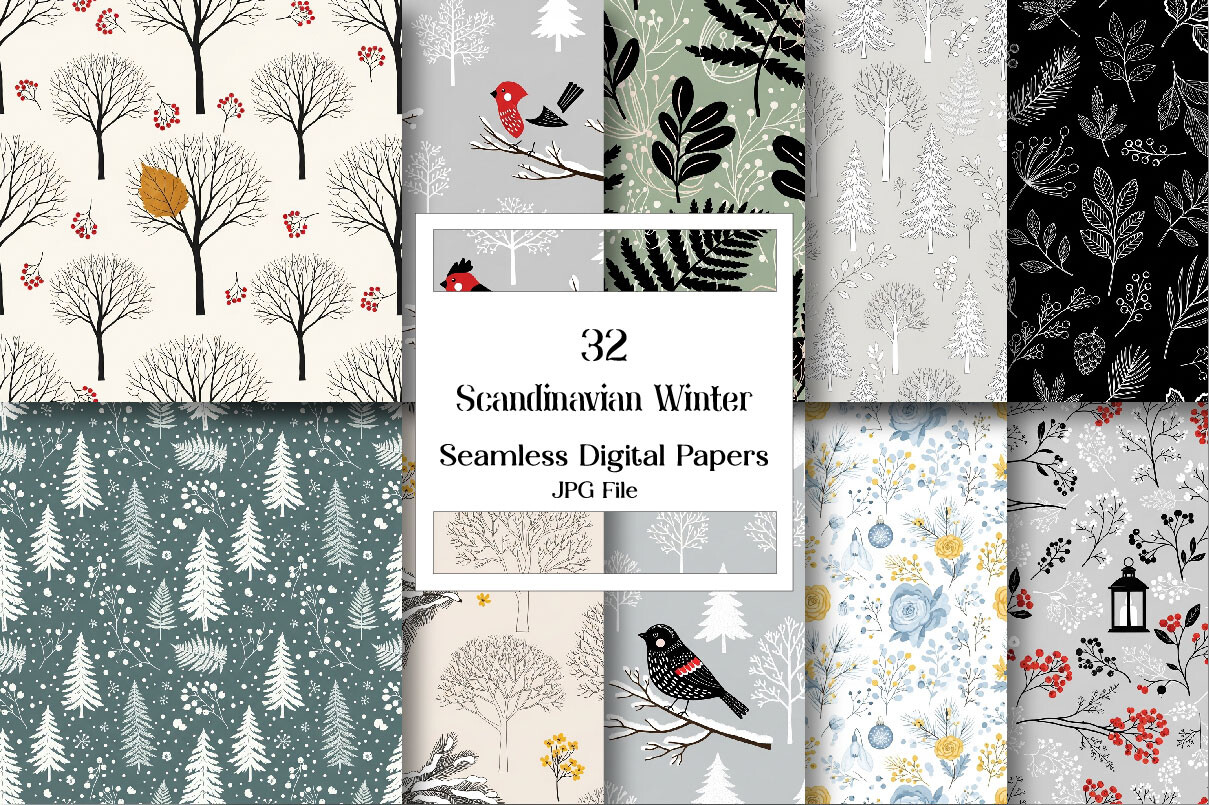 Scandinavian Winter Digital Paper Graphic by Vintage · Creative Fabrica