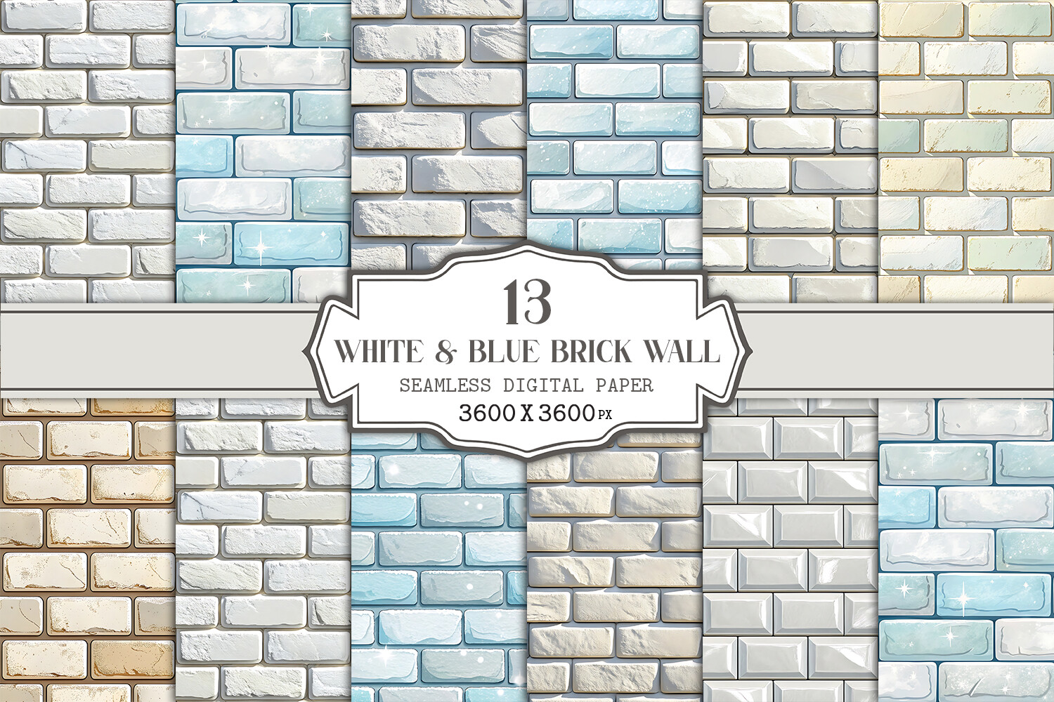 White & Blue Brick Wall Seamless Pattern Graphic by Vectornest12 ...