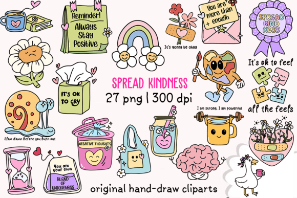 1 Cute Mental Health Spread Kindness Png Bundle Designs & Graphics