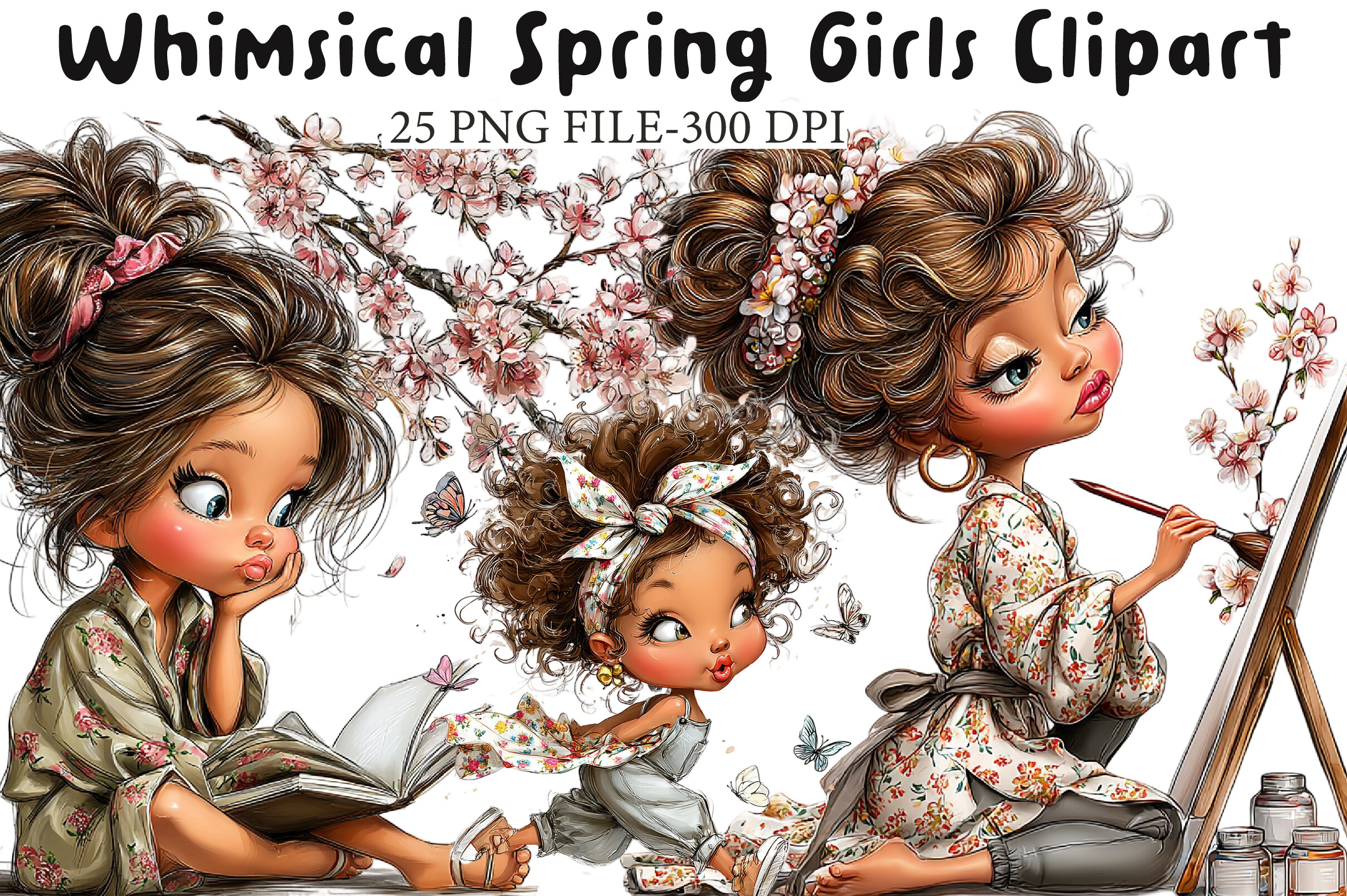 Whimsical Spring Girls Clipart Graphic by LibbyWishes · Creative Fabrica
