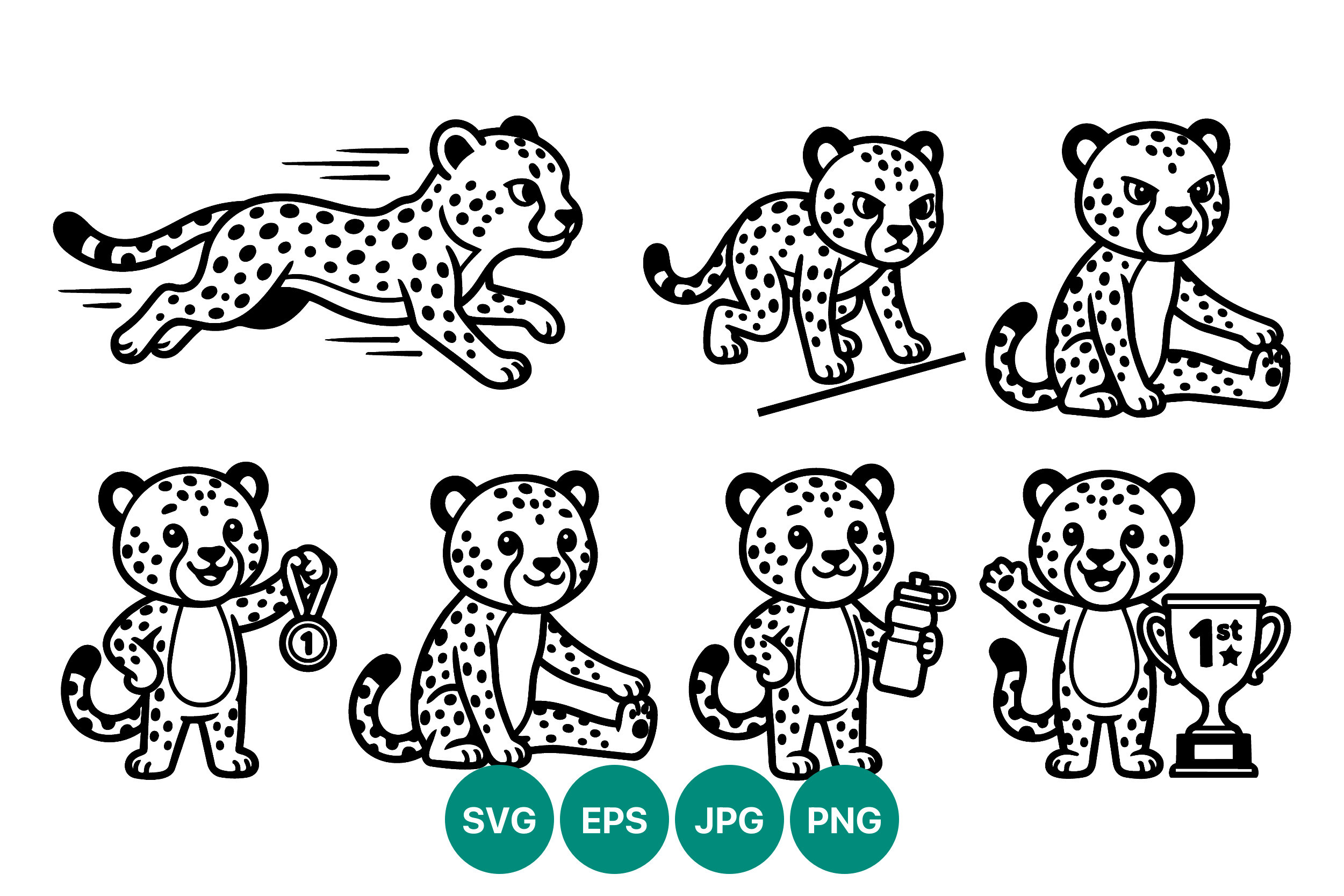 Cheetah Cub Cartoon Line Art Graphic by DesignVectx · Creative Fabrica