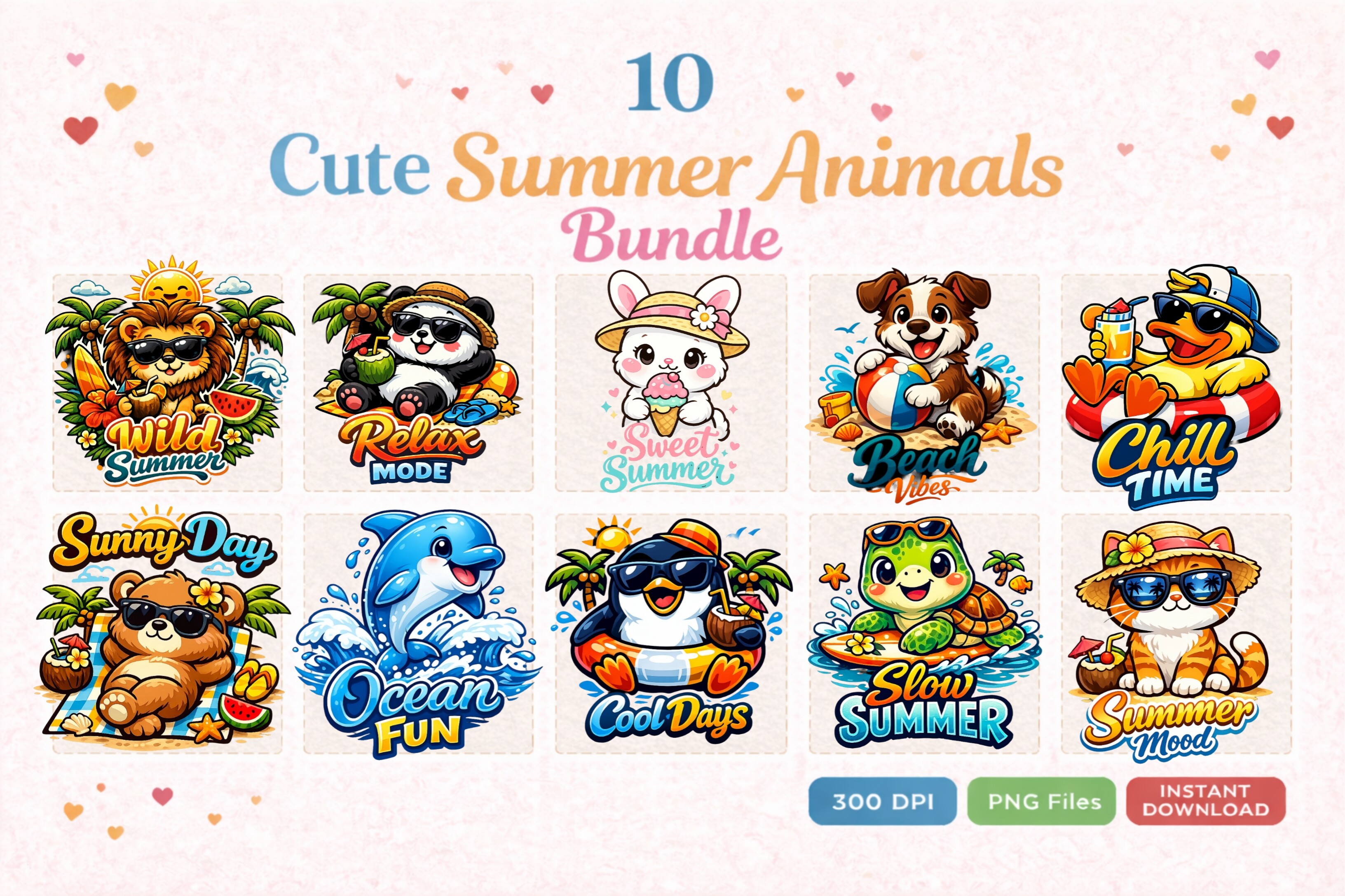 Cute Summer Animals Clipart Bundle Graphic by Print Haven · Creative ...