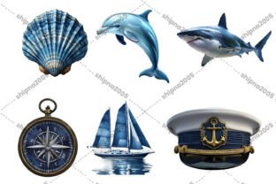 Blue Nautical Watercolor Clipart Bundle Graphic by PS Digital Art ...