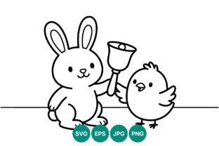 Bunny Bell Chick Line Art Vector Cute Graphic by DesignVectx · Creative ...