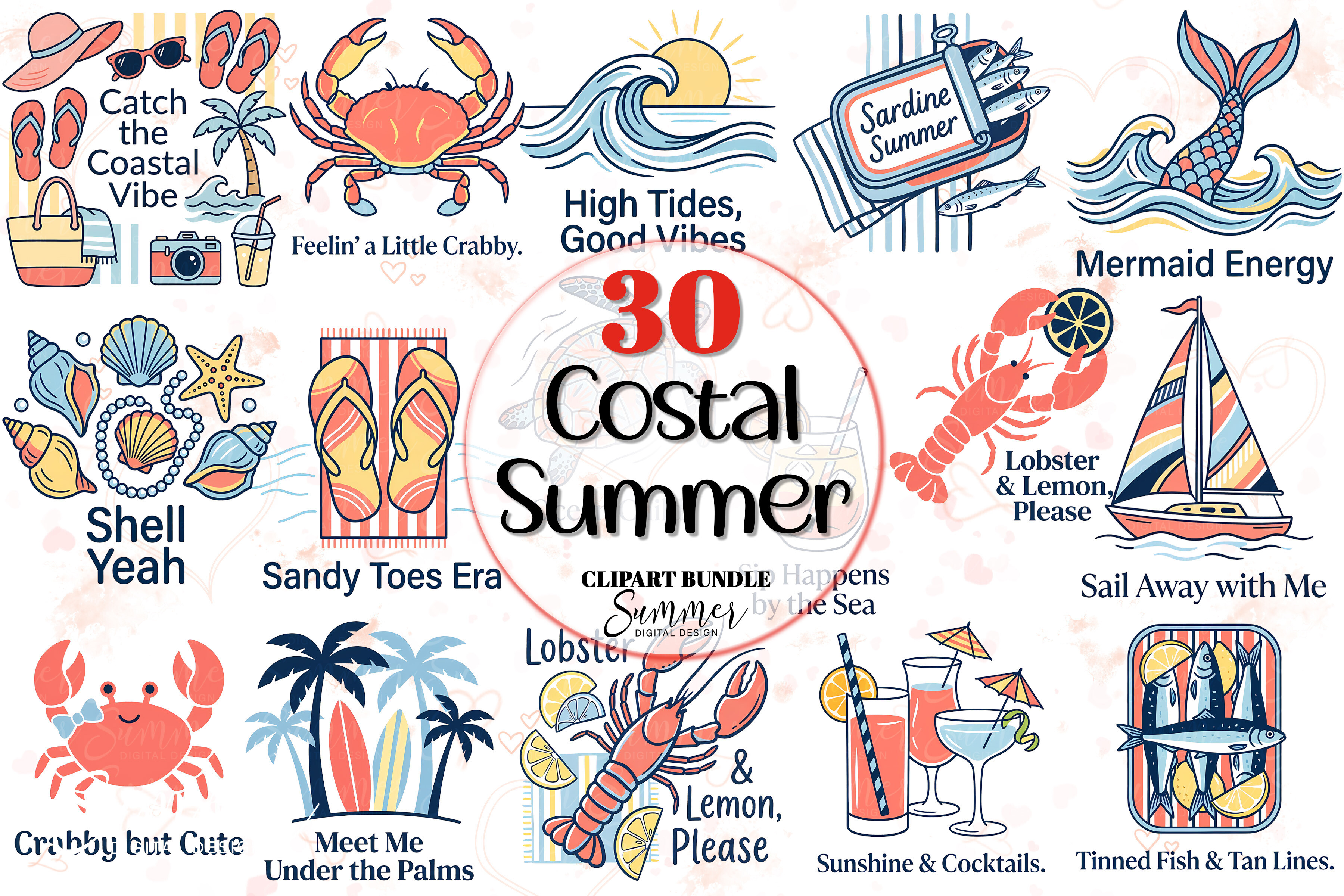 Coastal Tropical Summer Clipart Bundle Graphic by Summer Digital Design ...