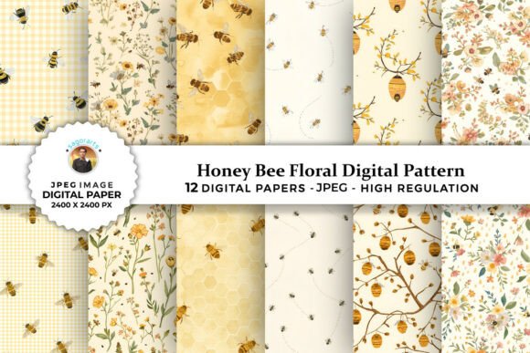 Honey Bee Floral Digital Patterns Graphic by sagorarts · Creative Fabrica