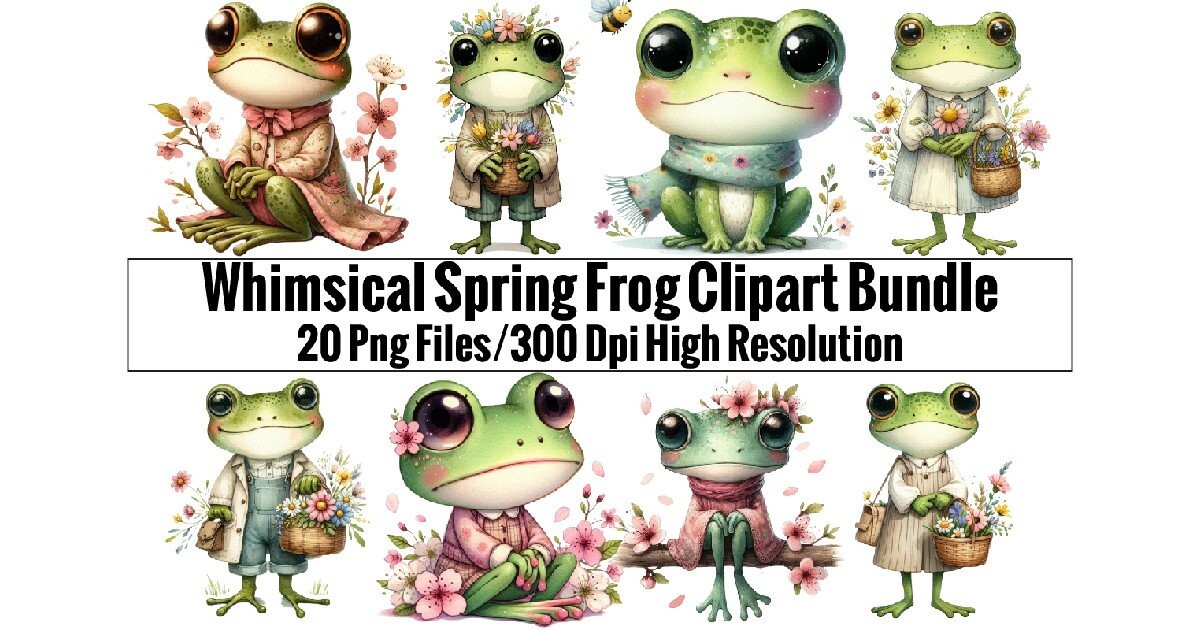 Whimsical Spring Frog Clipart Bundle Bundle · Creative Fabrica