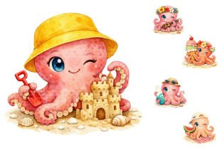 Cute Summer Beach Octopus Clipart Graphic by Aspect_Studio · Creative ...
