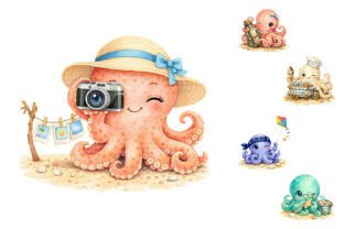 Cute Summer Beach Octopus Clipart Graphic by Aspect_Studio · Creative ...
