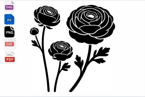 Ranunculus Flower SVG Cut File Black Graphic by mhrana730 · Creative ...