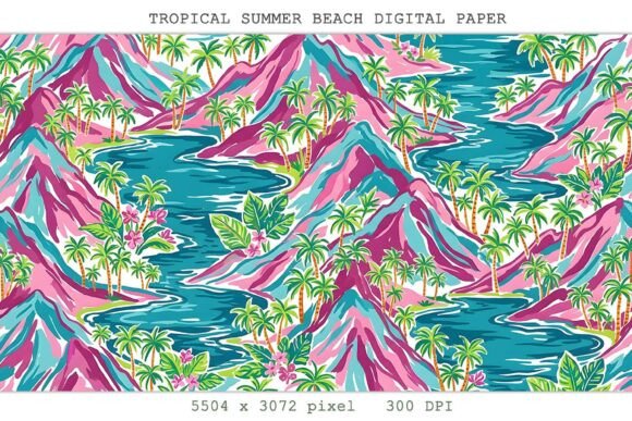 Tropical Summer Beach Digital Paper PNG Bundle · Creative Fabrica