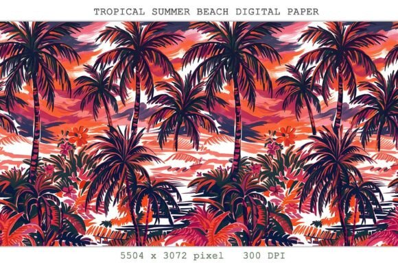 Tropical Summer Beach Digital Paper PNG Bundle · Creative Fabrica
