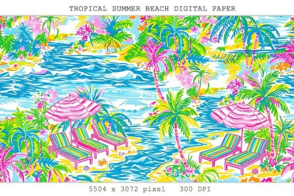 Tropical Summer Beach Digital Paper PNG Bundle · Creative Fabrica