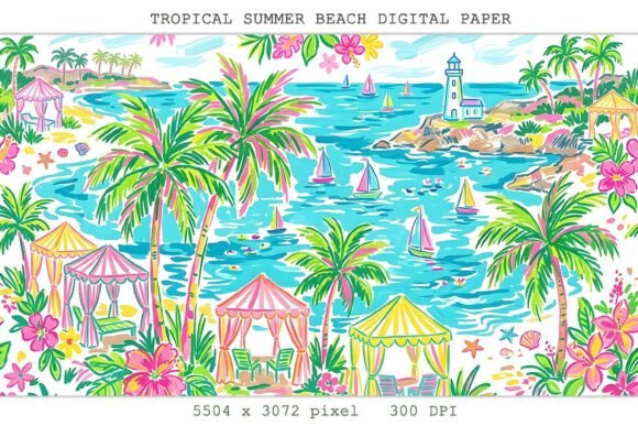 Tropical Summer Beach Digital Paper PNG Bundle · Creative Fabrica