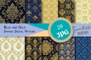 Blue and Gold Damask Digital Pattern Graphic by T.D. House · Creative ...