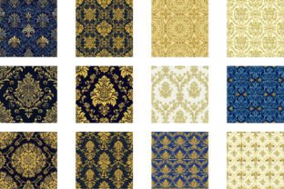 Blue and Gold Damask Digital Pattern Graphic by T.D. House · Creative ...